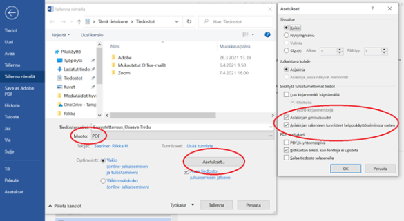 Tarkista helppokäyttöisyyspainikkeella asiakirjan saavutettavuus ...